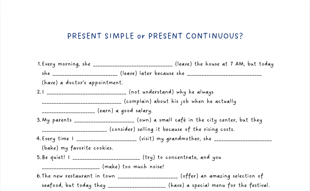 Present Simple ali Present Continuous (vaje z rešitvami) - Angleški kotiček
